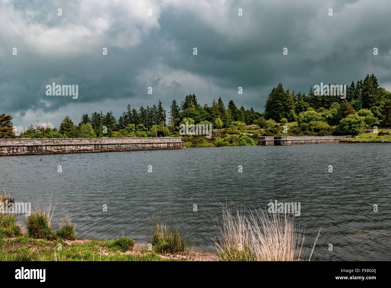 The lake caused by Fernworth Dam in Dartmoor National Park, Devon ...