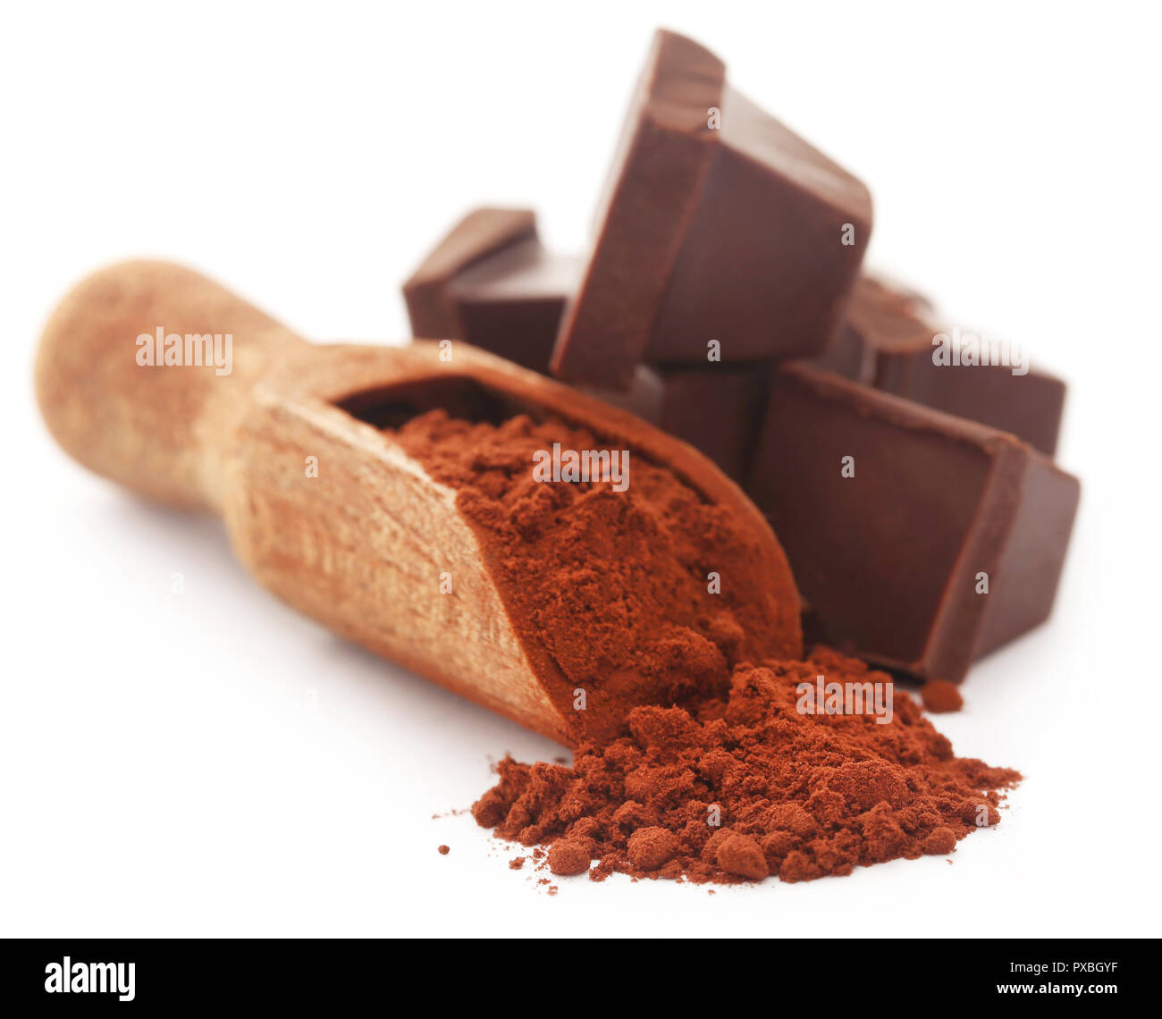 Cacao Powder with dark chocolate over white background Stock Photo - Alamy
