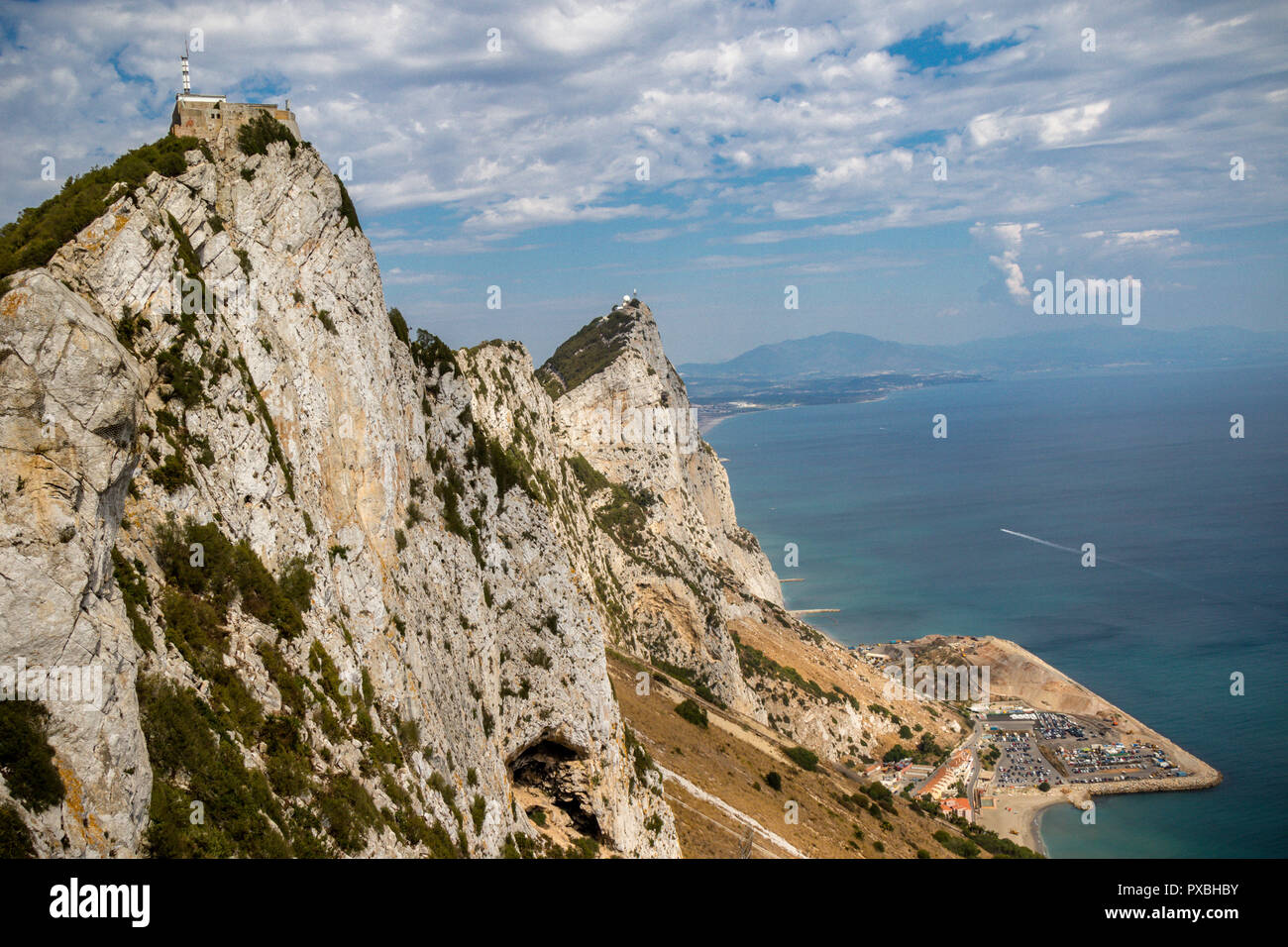 The summit of the Rock of Gibraltar looking North towards Spain ...