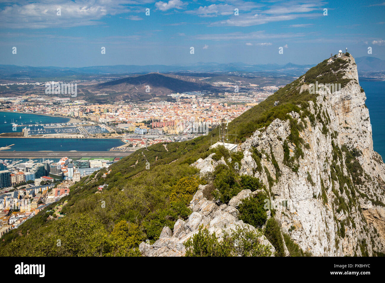 The summit of the Rock of Gibraltar looking North towards Spain ...
