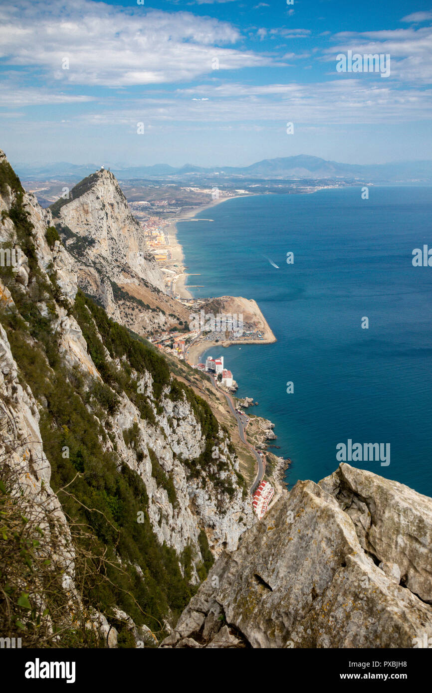 The summit of the Rock of Gibraltar looking North towards Spain ...