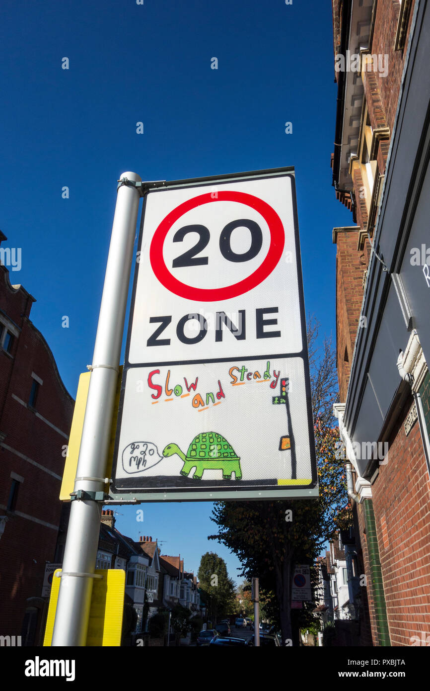 Slow and Steady 20mph speed limit sign in Richmond upon Thames, SW ...