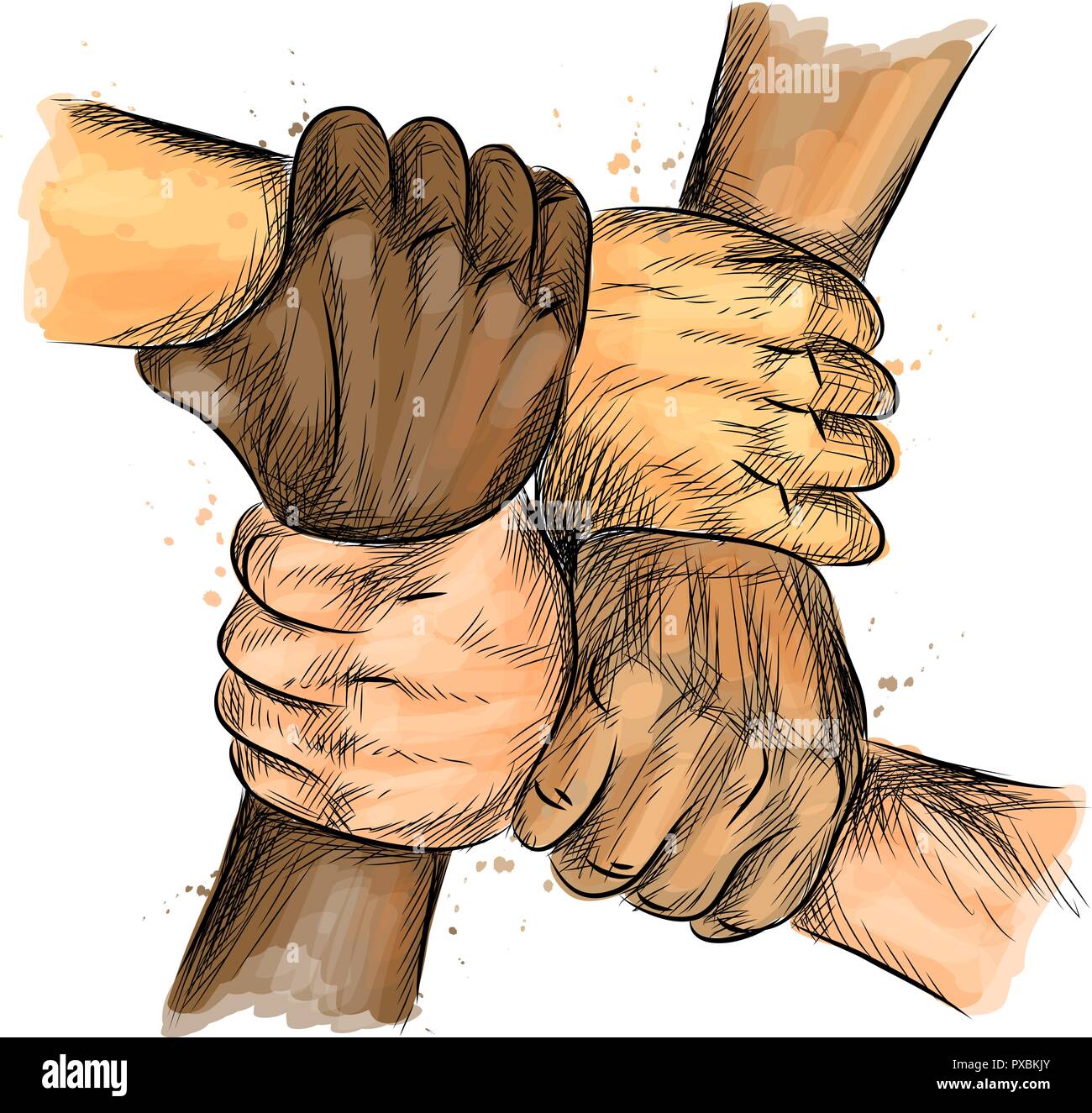 Group of people United Hands together expressing positive, teamwork concepts Stock Vector Image ...