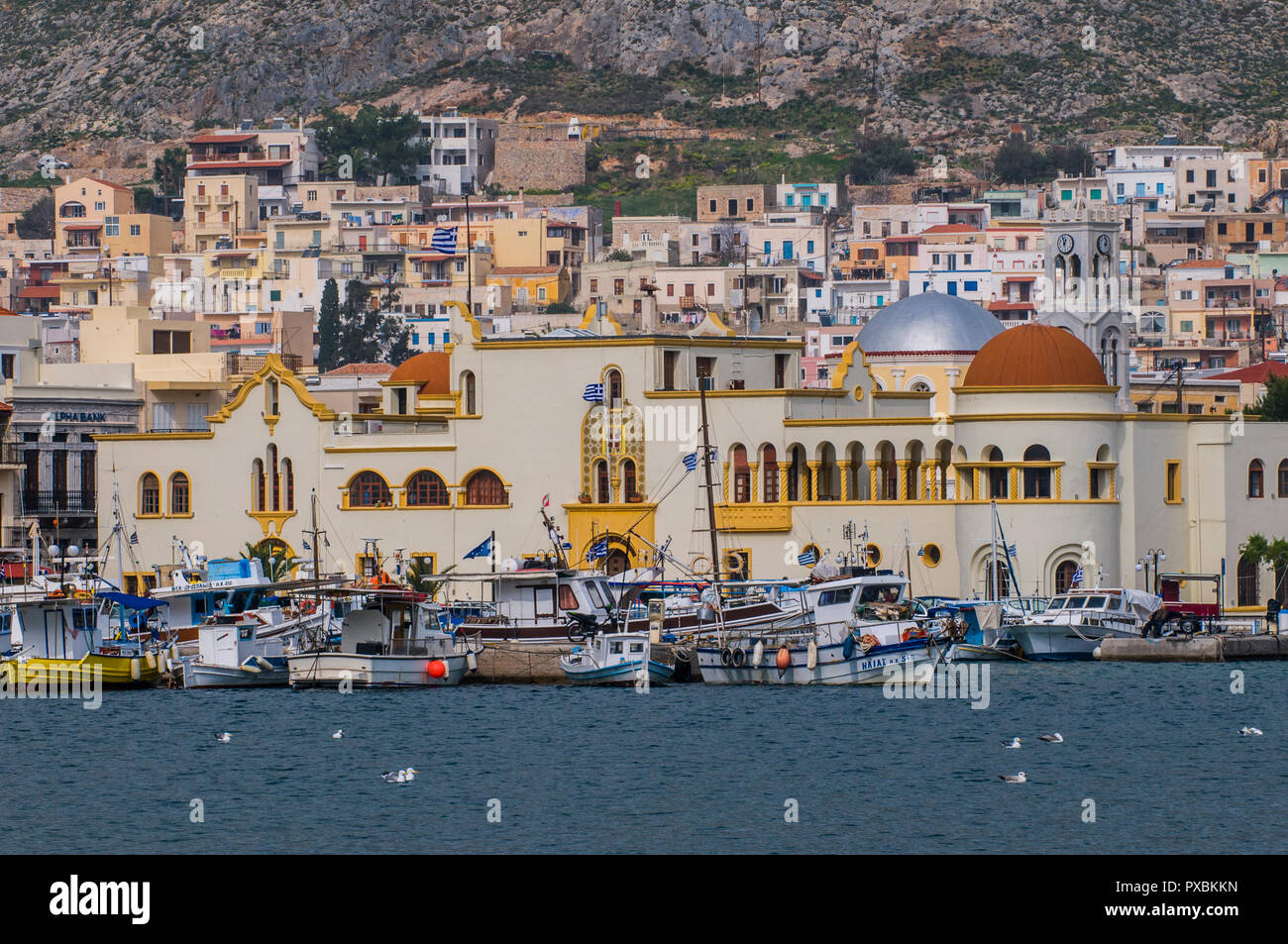 europe, greece, dodecanese, kalymnos, island, pothia, town, port Stock ...