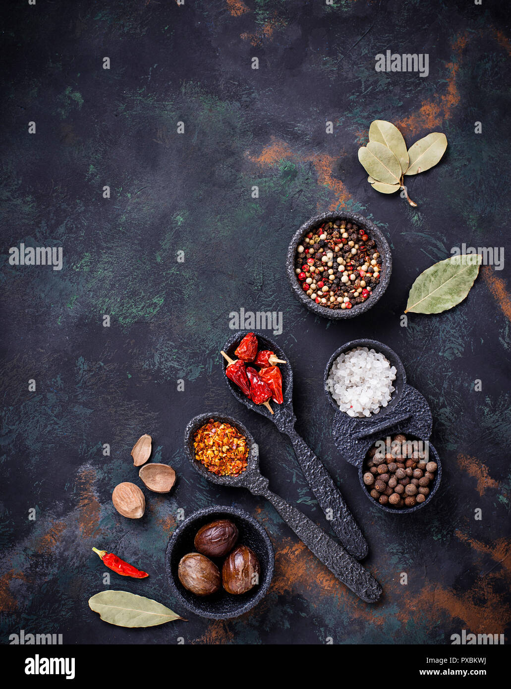 Various type of dry herbs and spices. Top view, space dor text Stock ...