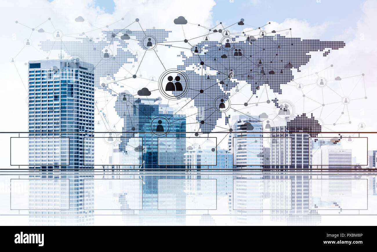Concept of global communication and networking with world map ov Stock ...