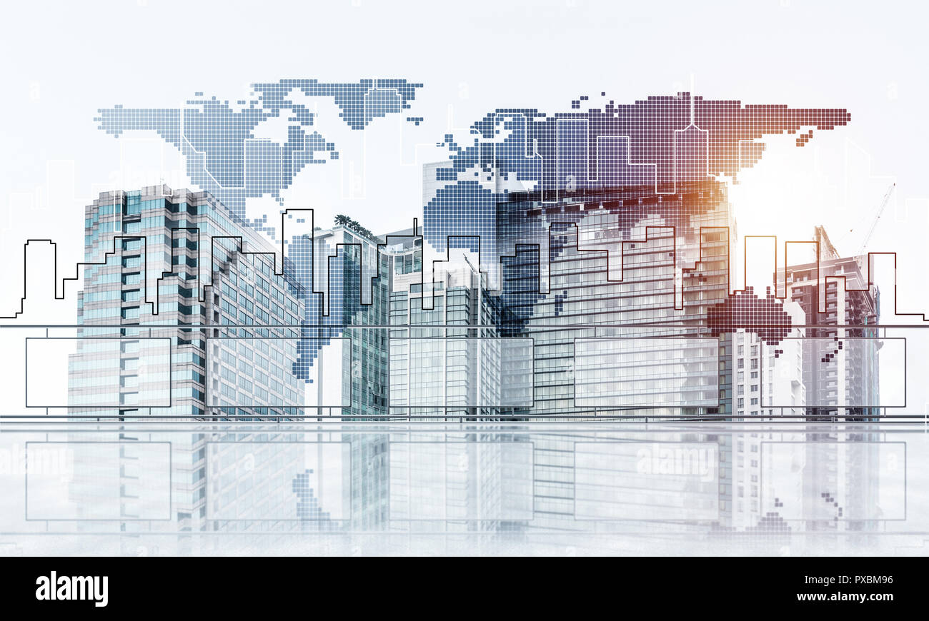 Concept of global communication and networking with world map ov Stock ...