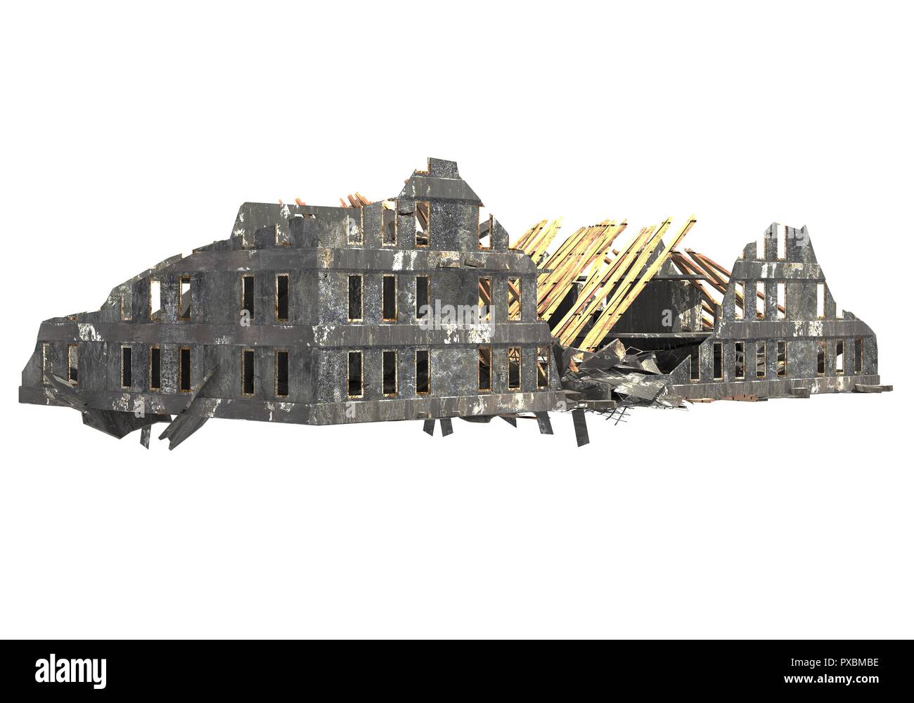 Ruined building isolated on white background 3D Illustration Stock ...