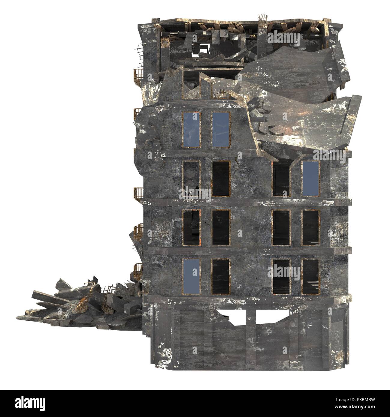 Ruined building isolated on white background 3D Illustration Stock ...