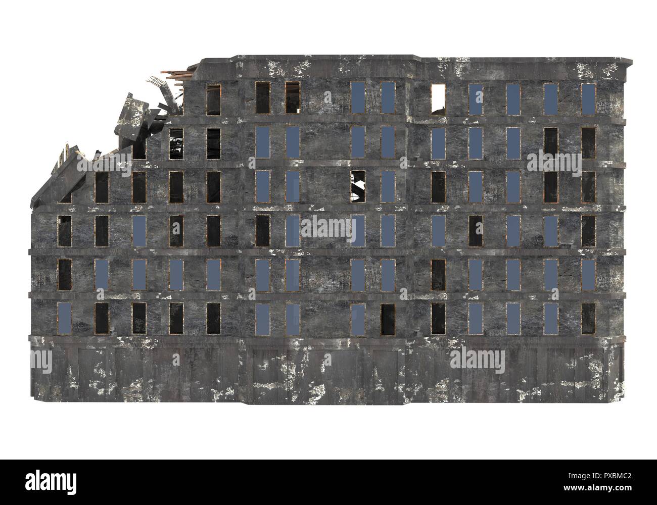 Ruined building isolated on white background 3D Illustration Stock ...
