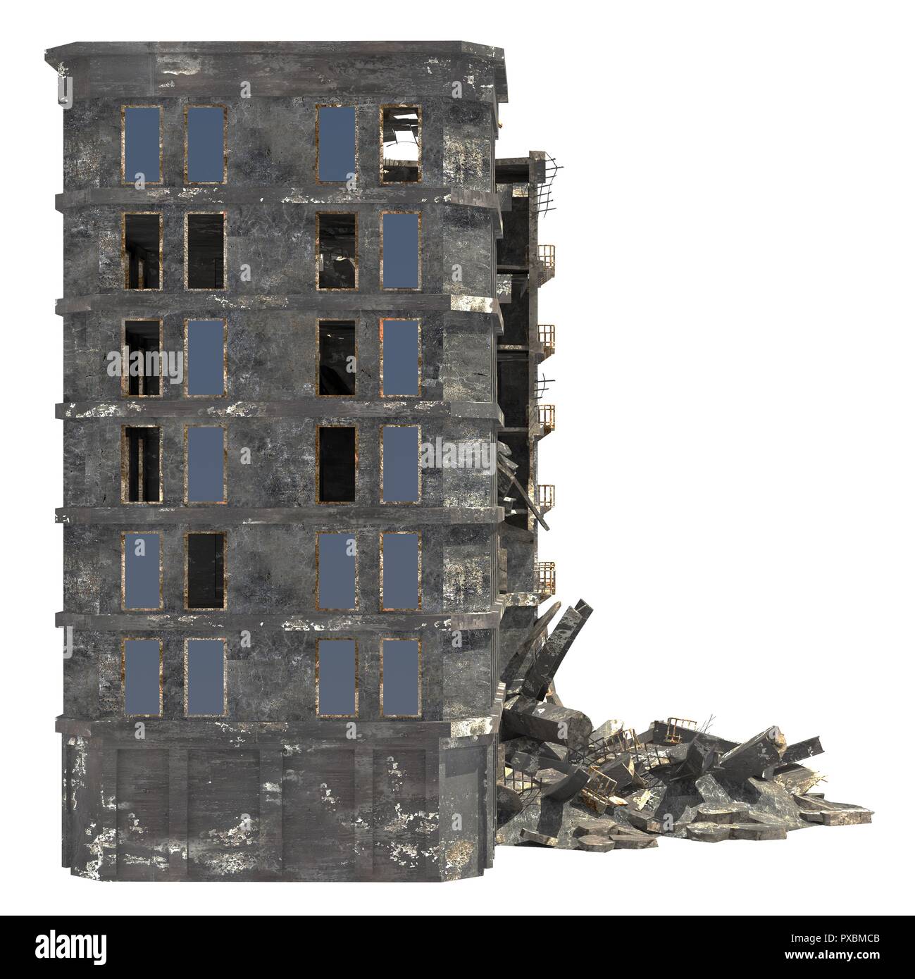 Ruined building isolated on white background 3D Illustration Stock ...