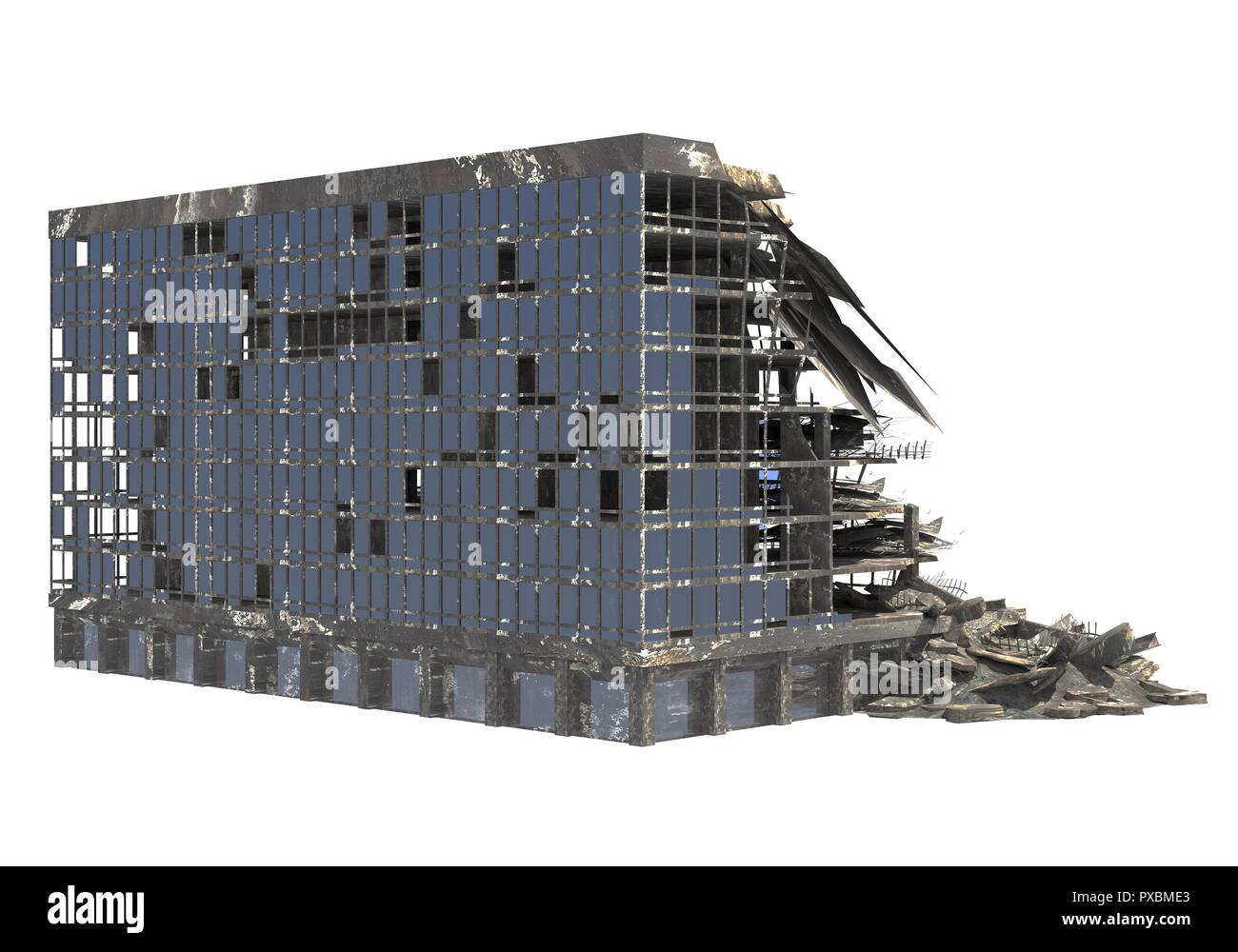 Ruined building isolated on white background 3D Illustration Stock ...