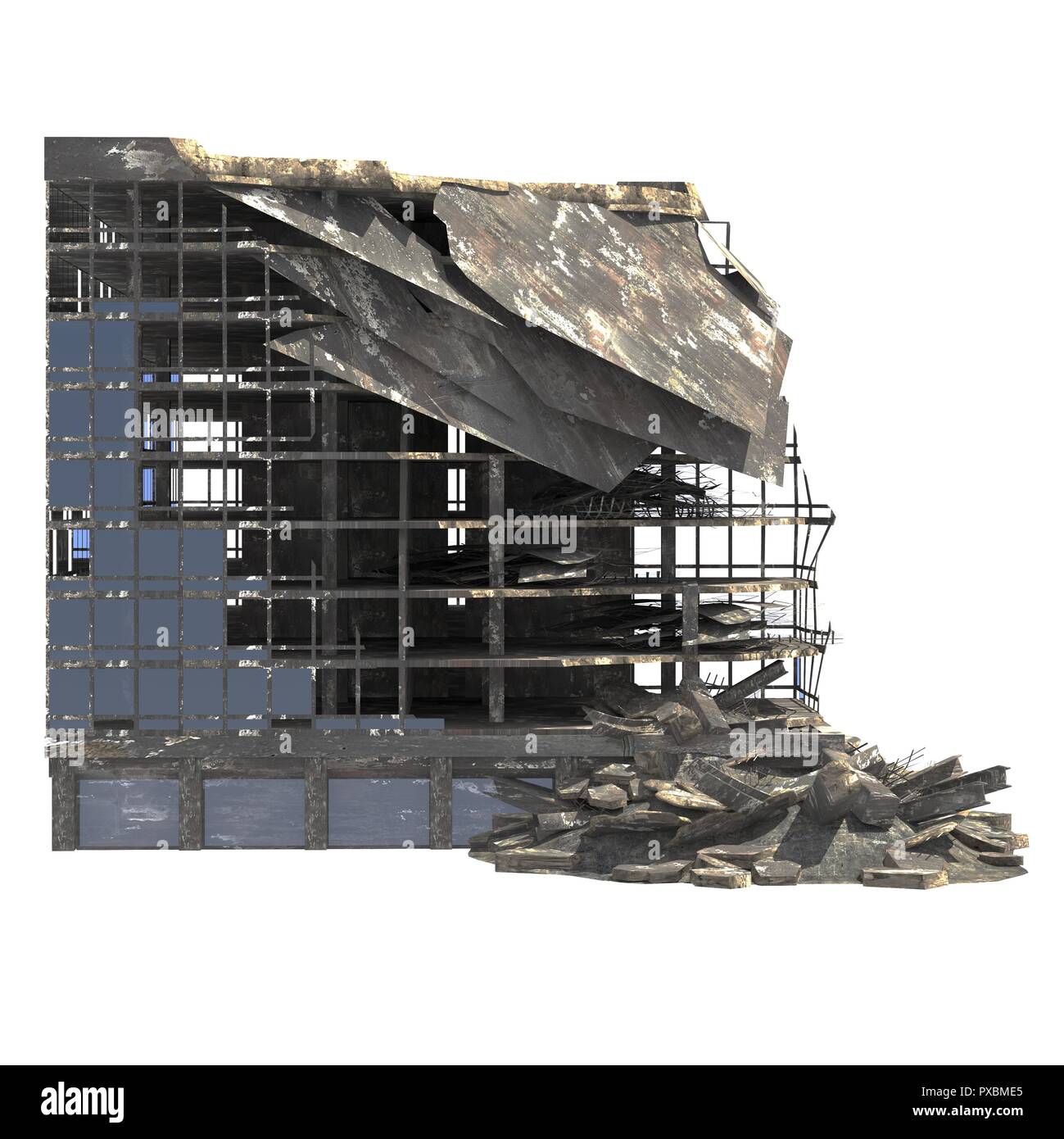 Ruined building isolated on white background 3D Illustration Stock ...