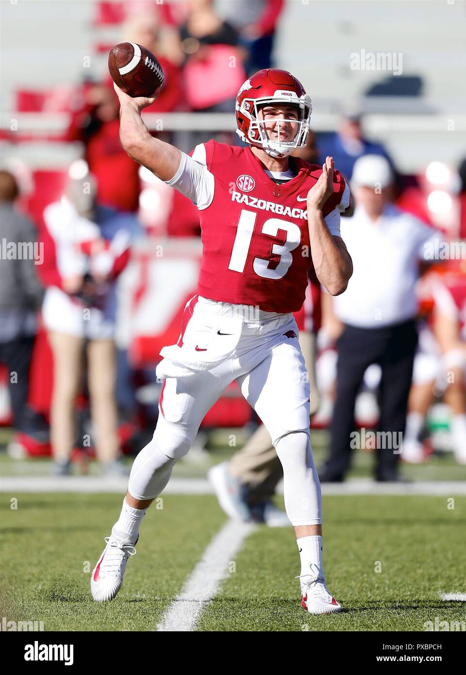 Oct 20, 2018: Connor Noland #13 Arkansa QB releases the ball down the ...