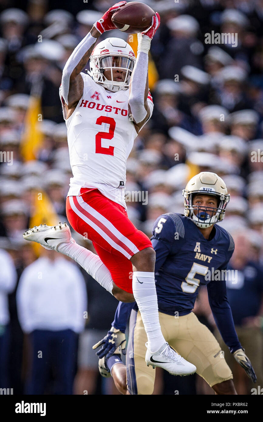 Annapolis, MD, USA. 20th Oct, 2018. Houston Cougars wide receiver Keith ...