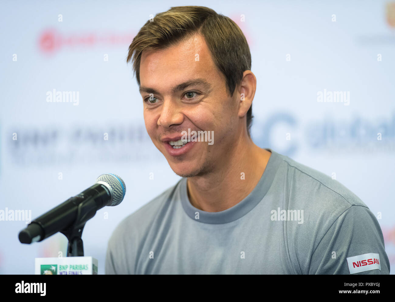 Kallang, SINGAPORE. 21st Oct, 2018. Sascha Bajin, coach of Naomi Osaka ...