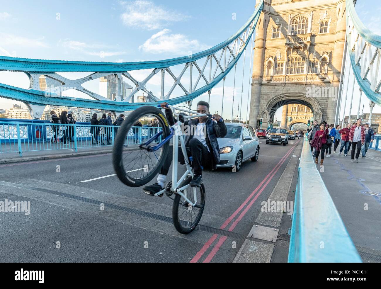 Wheelie over tower bridge hi-res stock photography and images - Alamy