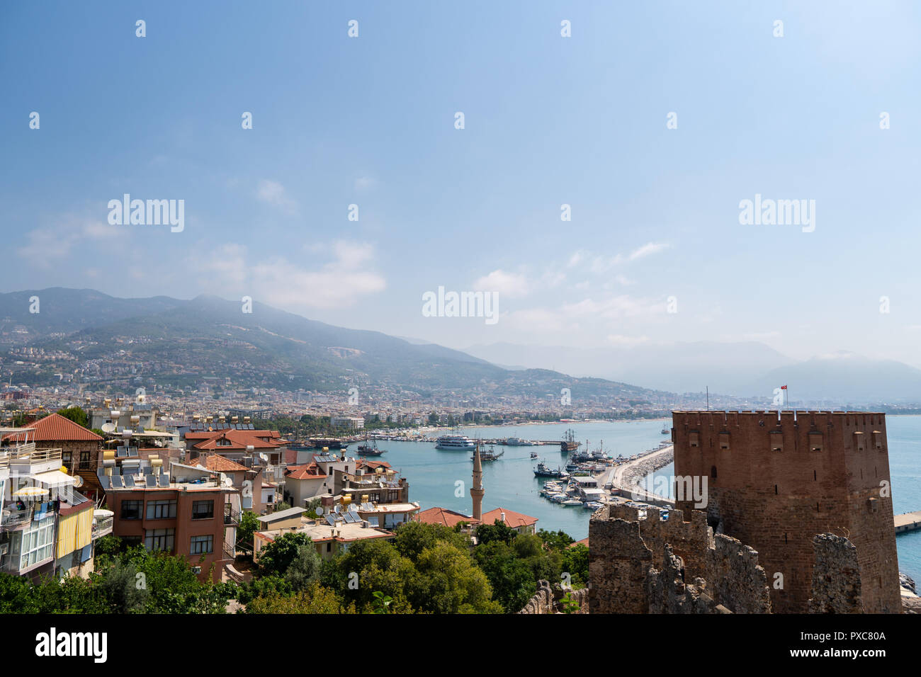 View of Alanya harbor before sunset. Nice sea landscape Stock Photo - Alamy