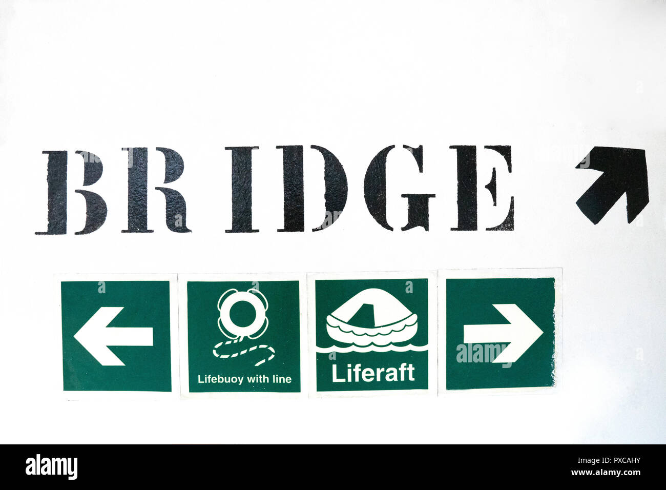 Ship or vessel emergency international signs on the wall Stock Photo ...