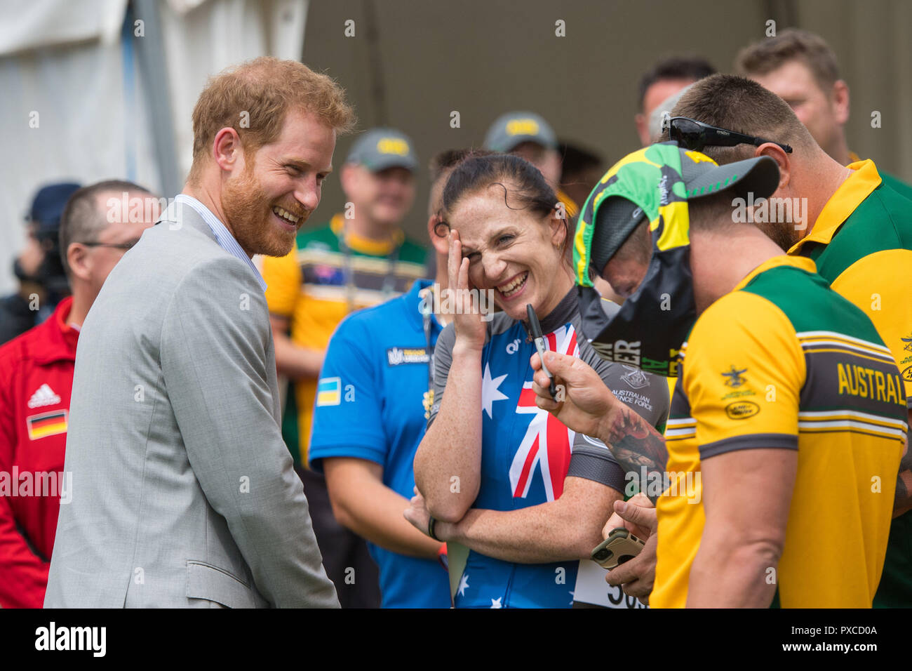 The Duke of Sussex reacts as Australian Invictus Games athlete Benjamin ...