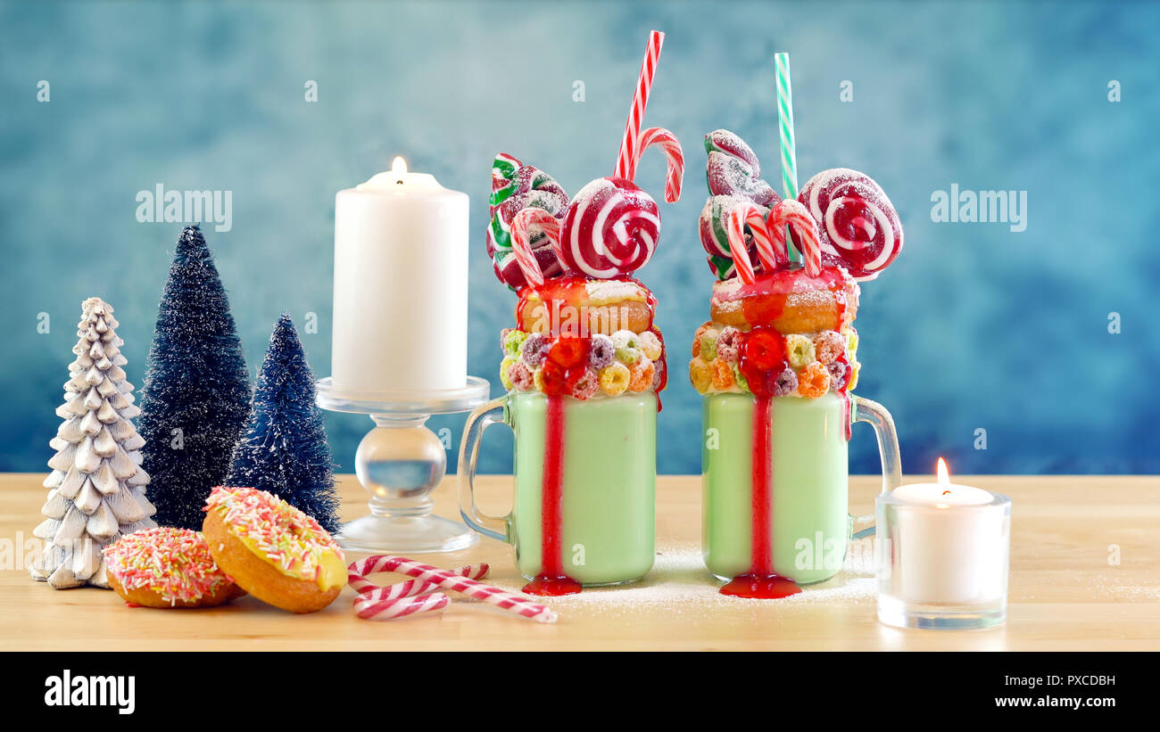On trend Christmas freakshake milkshakes in colorful party table ...