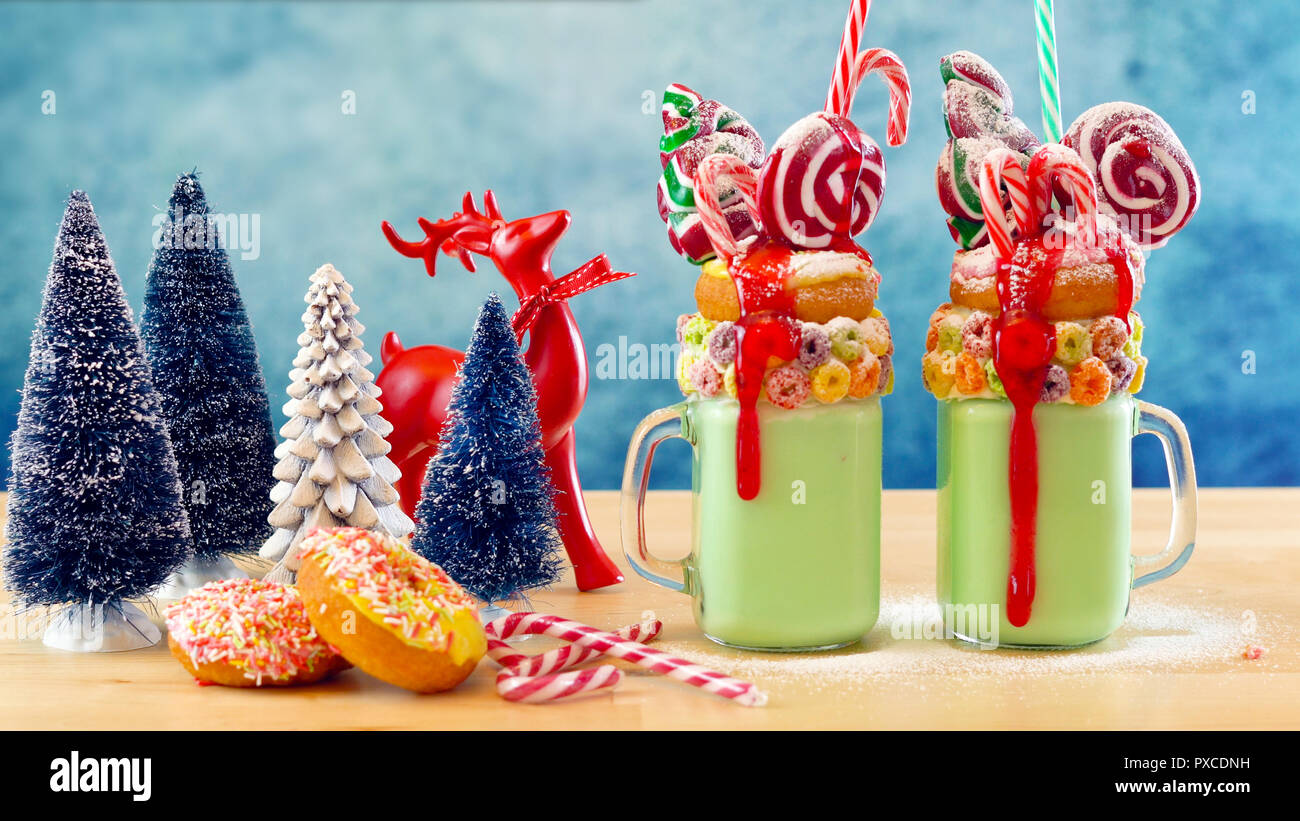 On trend Christmas freakshake milkshakes in colorful party table ...