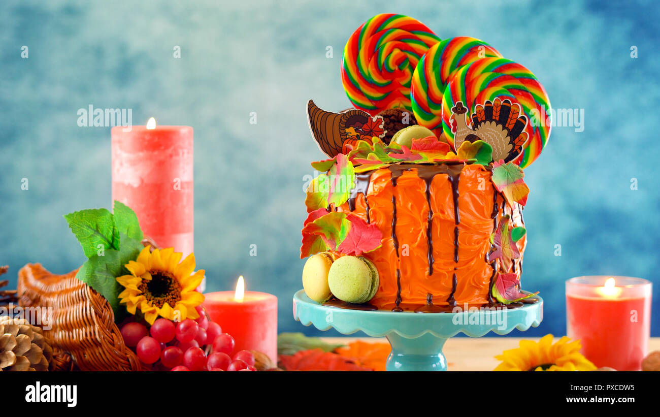 On trend Thanksgiving candyland novelty drip cake with colorful Fall ...