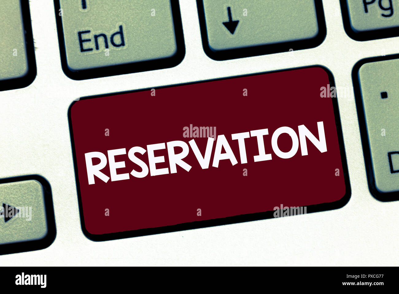 Handwriting text Reservation. Concept meaning Arrangement made so a ...