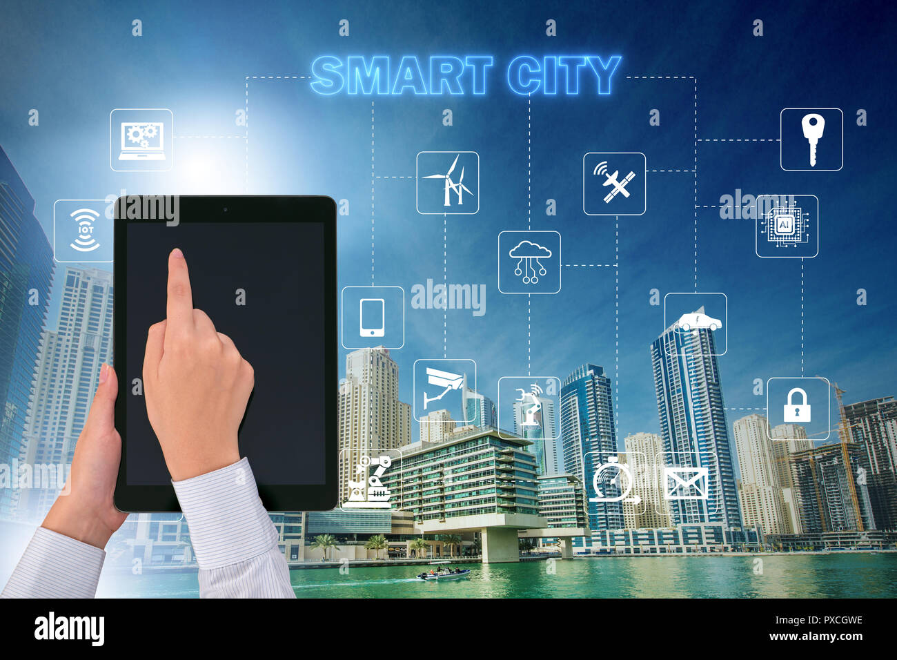 Smart city in innovation concept Stock Photo - Alamy