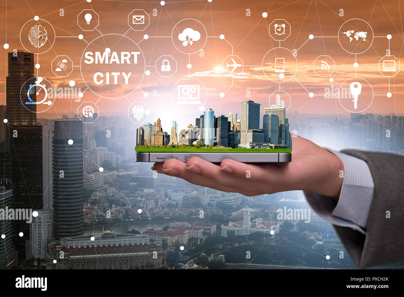 Smart city in innovation concept Stock Photo - Alamy