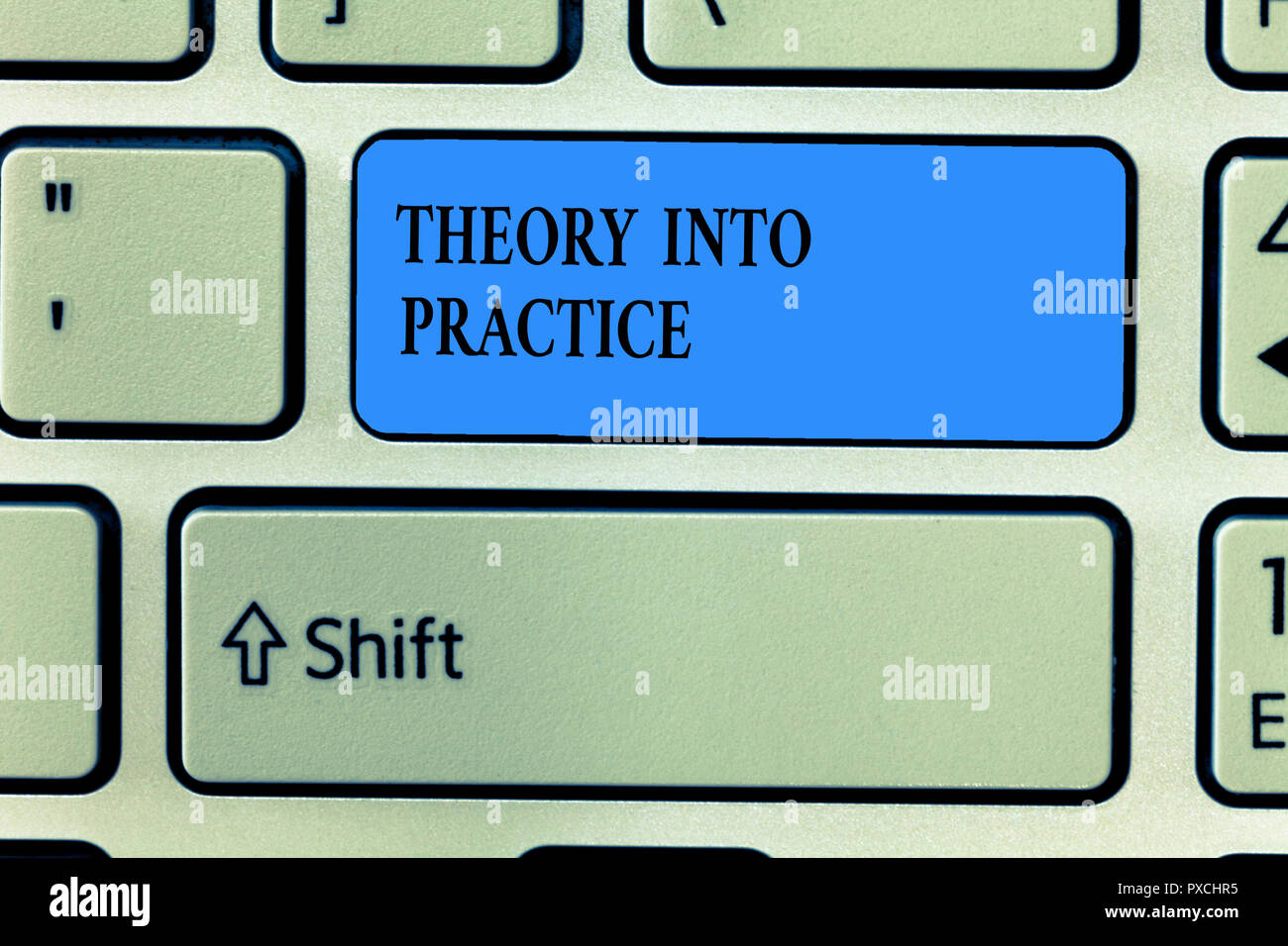 Handwriting text writing Theory Into Practice. Concept meaning Hands on ...