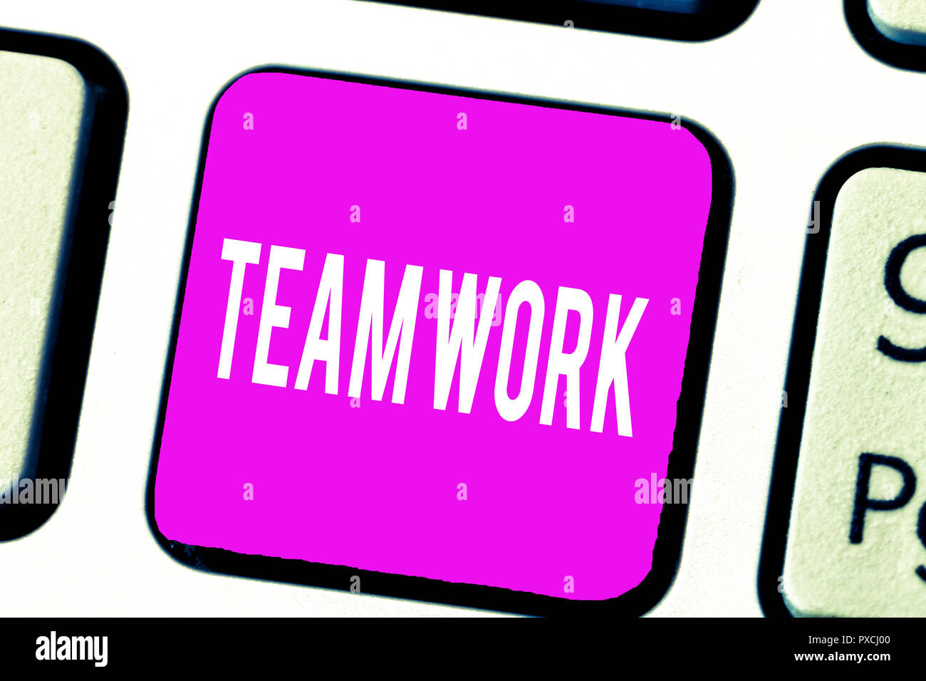 Handwriting text Team Work. Concept meaning Combined action of a group ...