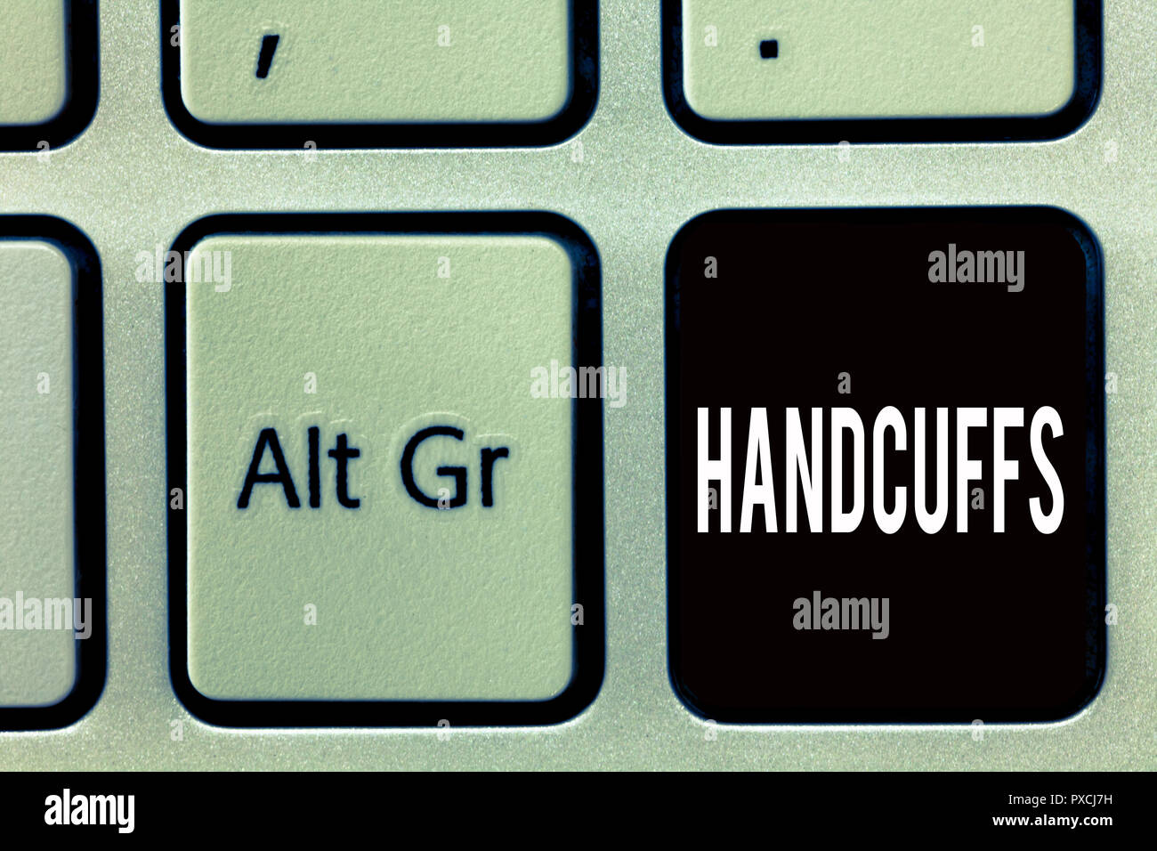 Writing note showing Handcuffs. Business photo showcasing Pair of ...