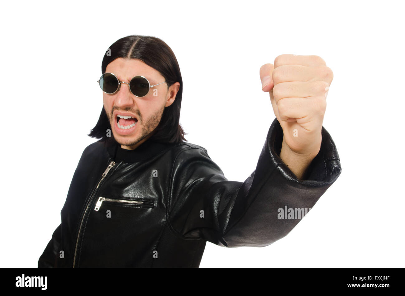 Aggressive angry man isolated on white Stock Photo - Alamy