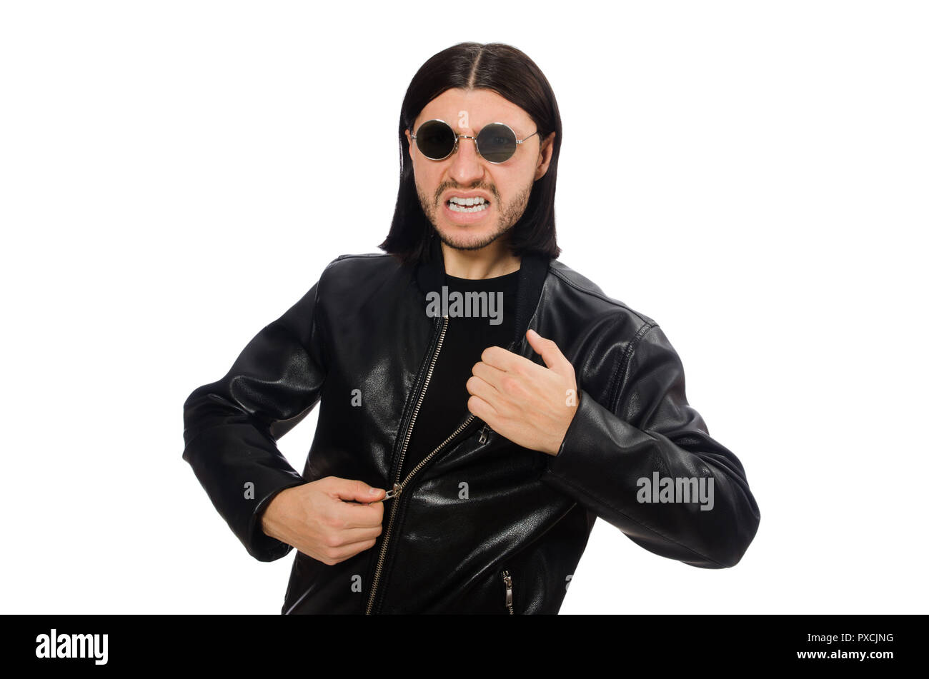 Aggressive angry man isolated on white Stock Photo - Alamy