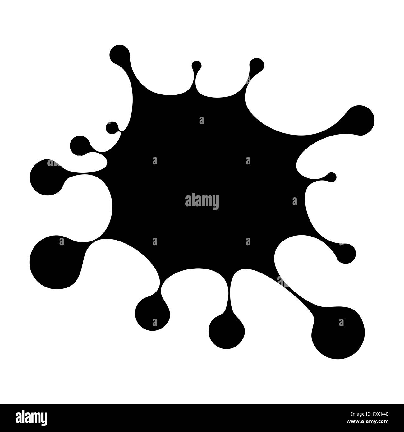 Vector cartoon black blot, spilled ink stain, brush stroke in grunge ...