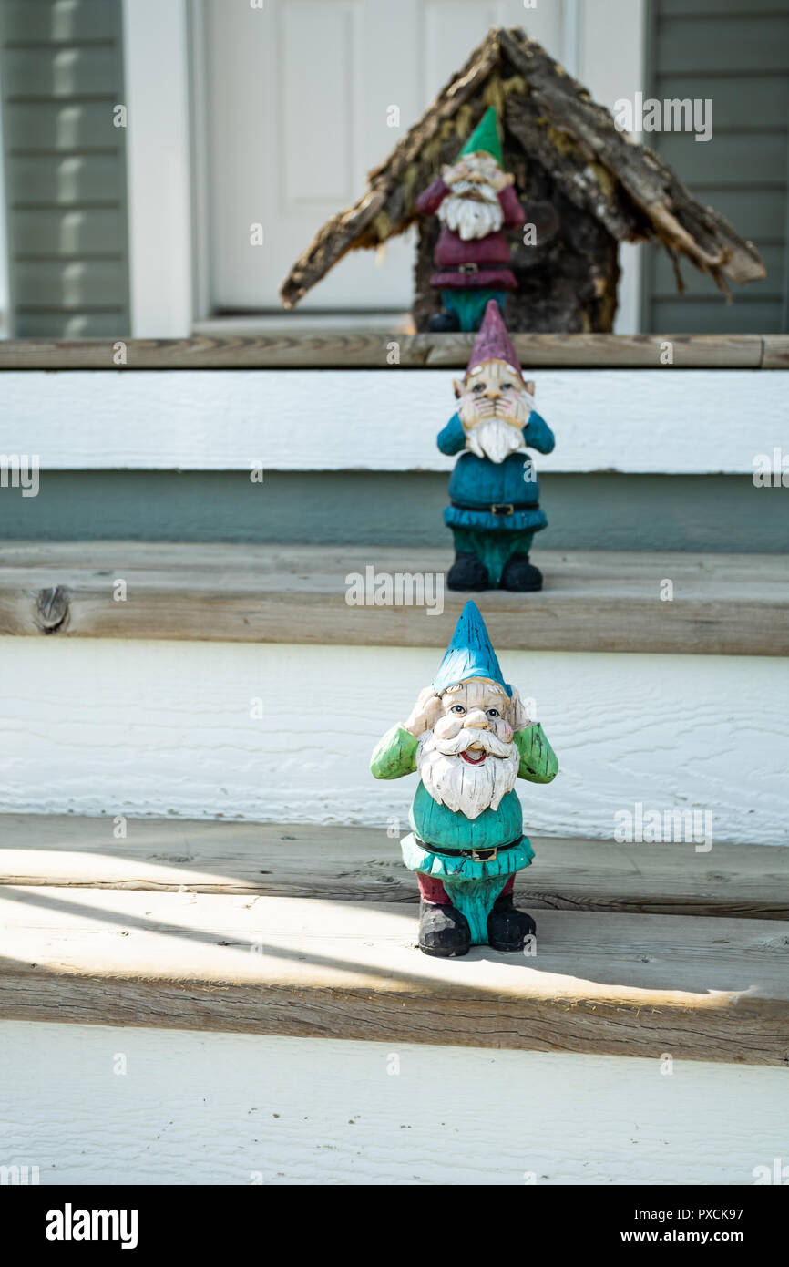 garden gnomes in front of house entrance Stock Photo - Alamy