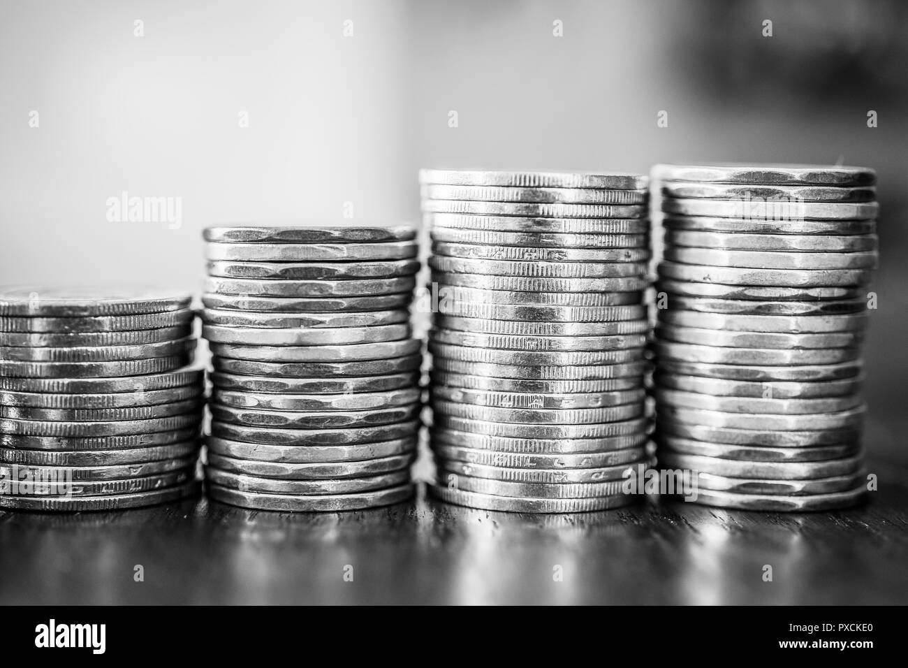 Stacks of coins to show accumulation of wealth and income growth Stock ...