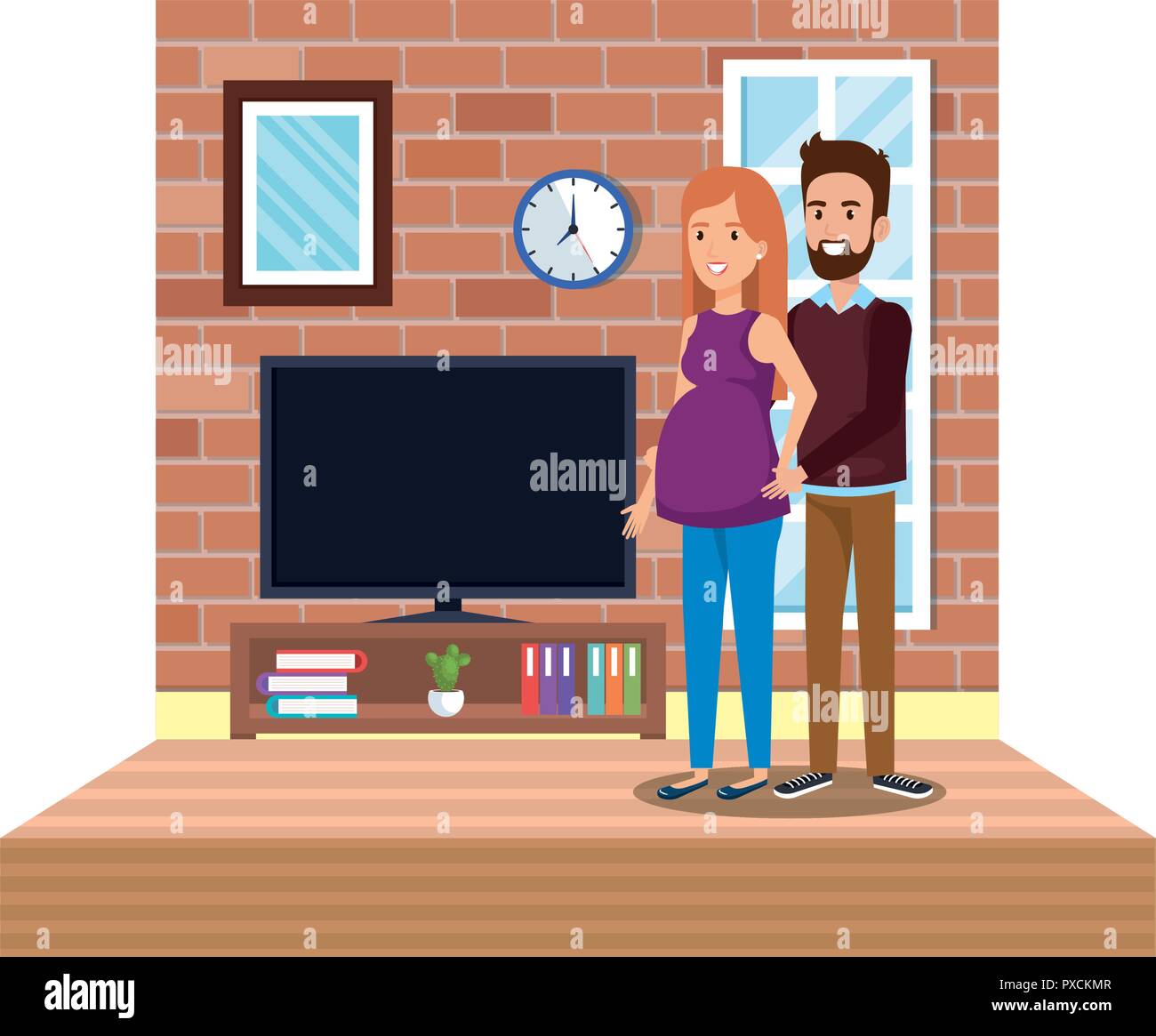 couple in house television room scene Stock Vector Image & Art - Alamy