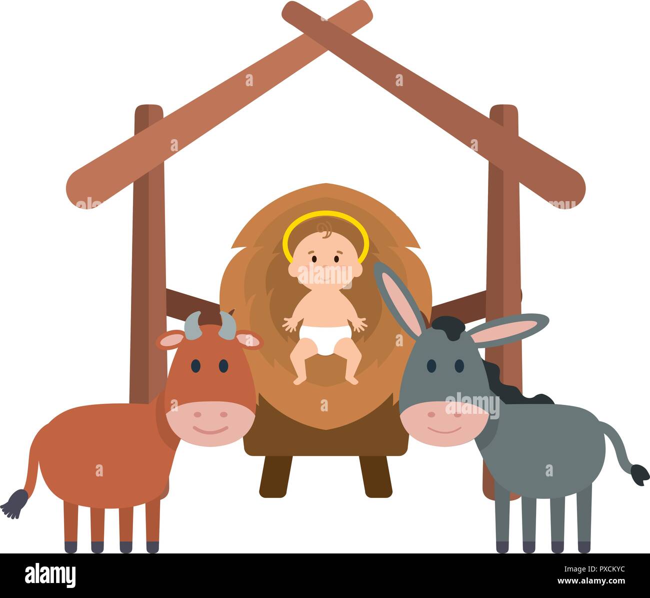 jesus baby in stable with mule and ox Stock Vector Image & Art - Alamy