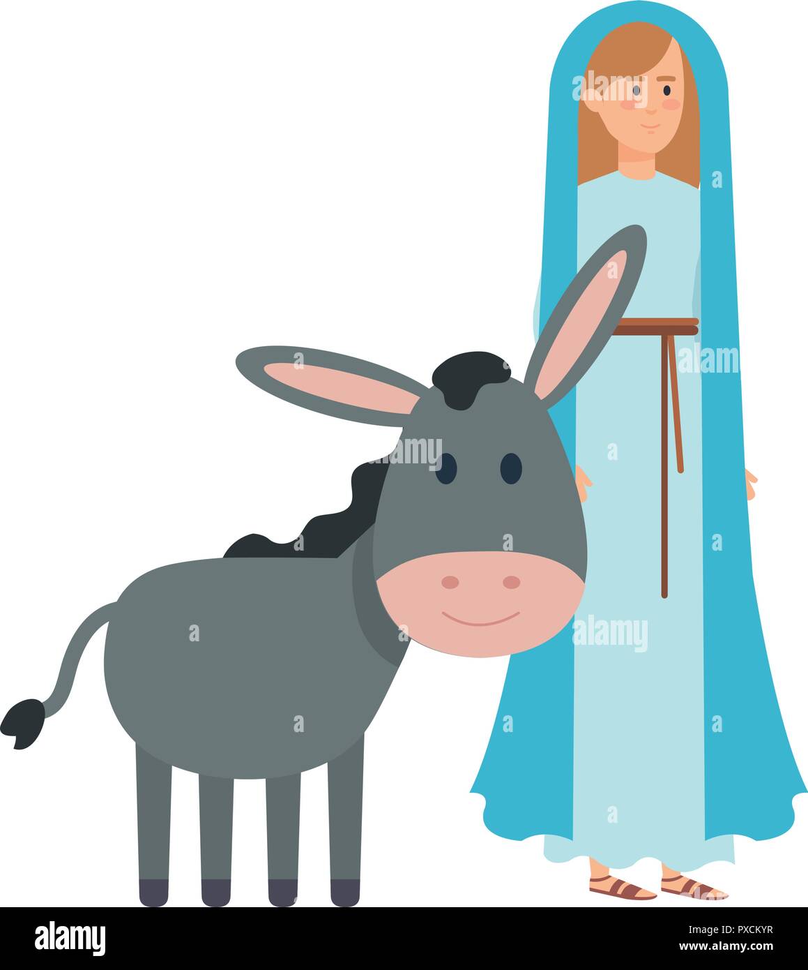 cute mary virgin with mule characters Stock Vector Image & Art - Alamy