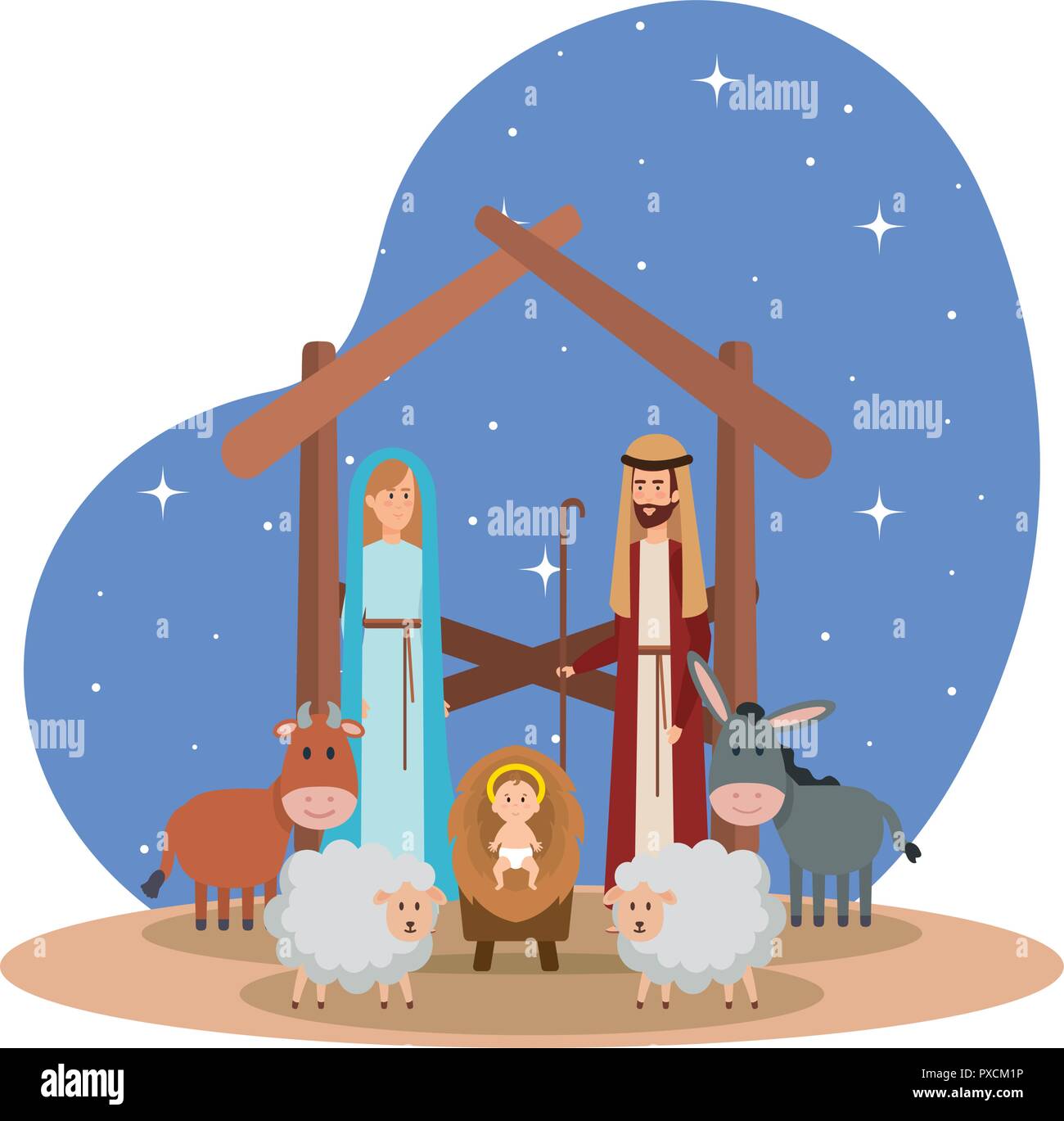 holy family with animals manger characters Stock Vector Image & Art - Alamy