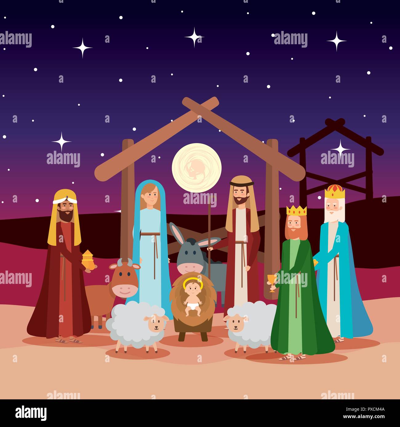 holy family with wise kings and animals Stock Vector Image & Art - Alamy