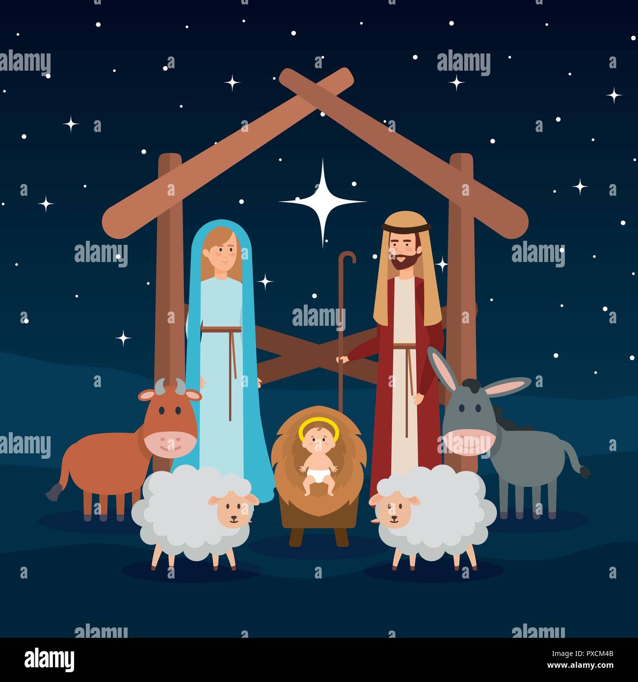 holy family with animals manger characters Stock Vector Image & Art - Alamy