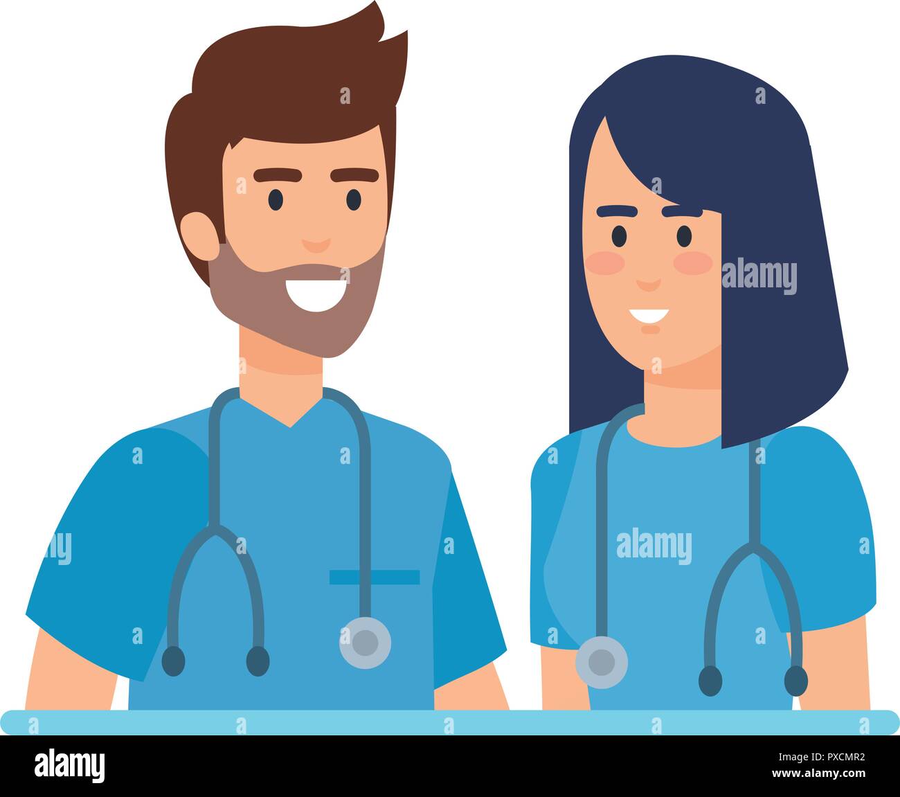 doctors couple with stethoscopes characters Stock Vector Image & Art ...