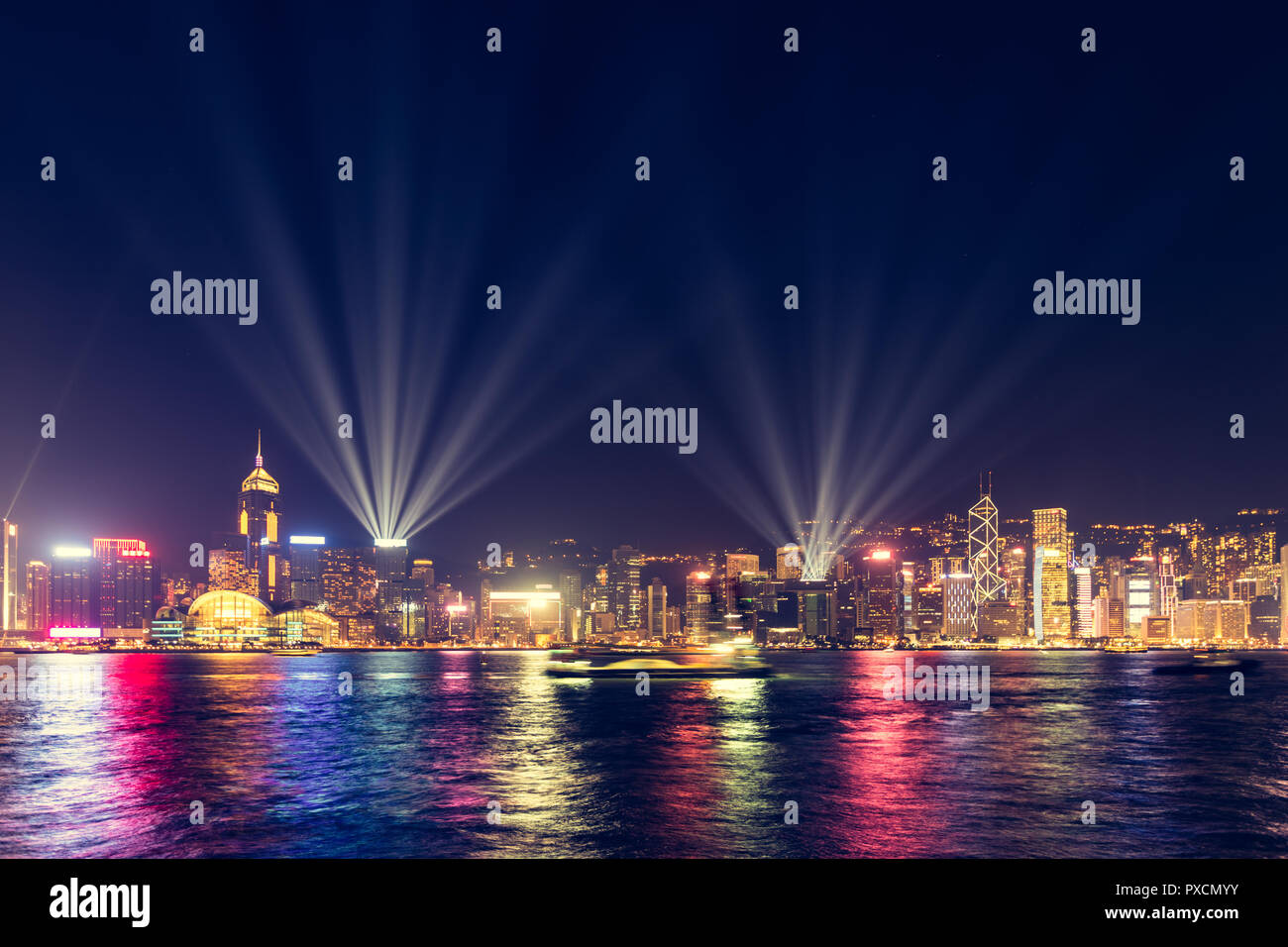 Panoramic view of Hong Kong City at night. Skyline Stock Photo - Alamy