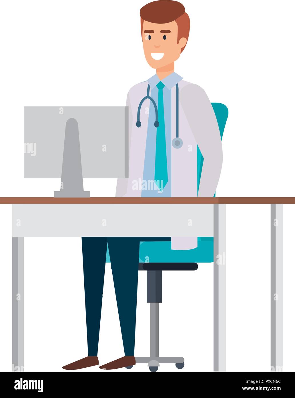 Cartoon doctor computer desk Stock Vector Images - Alamy