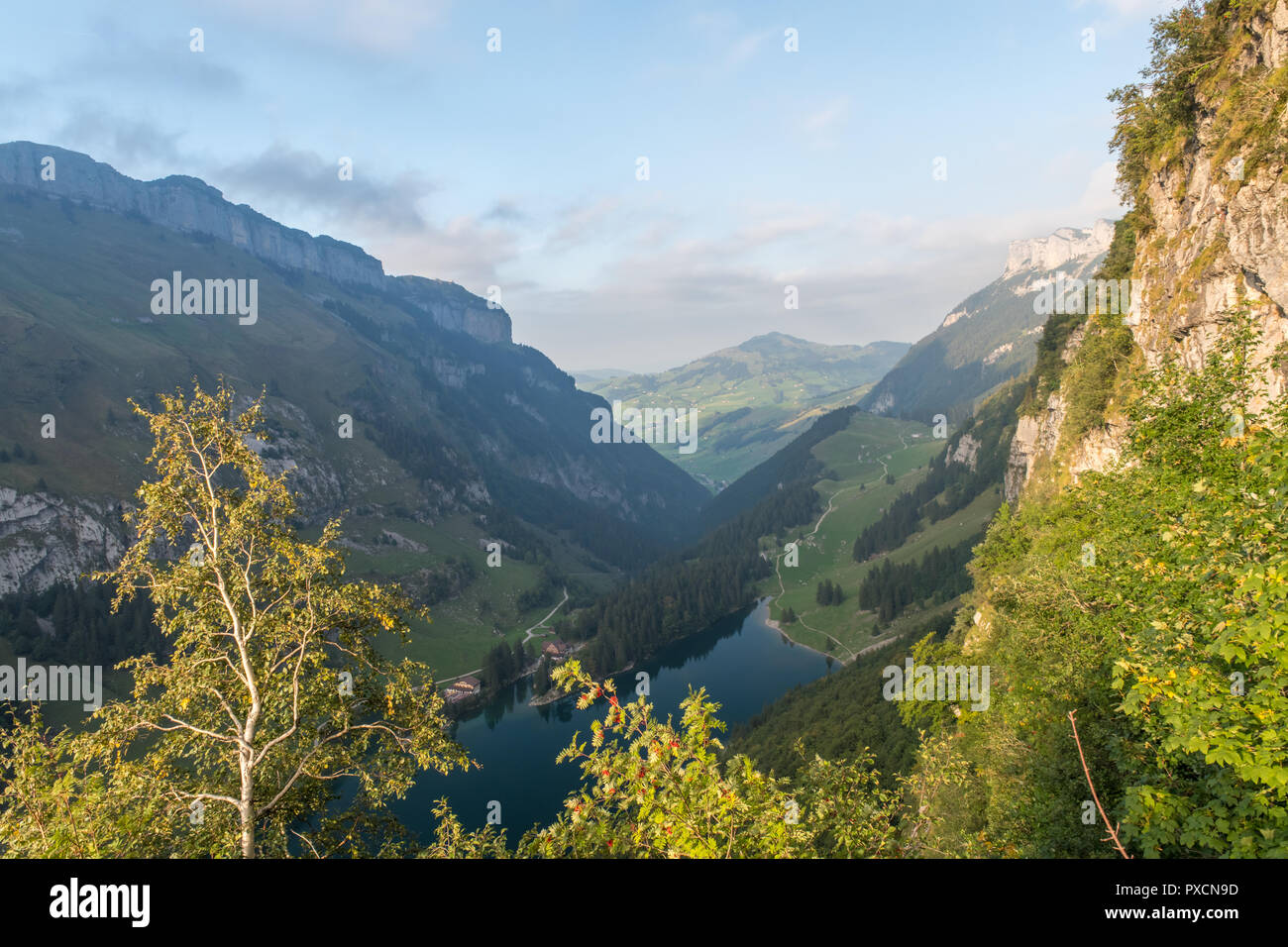 Small mountain lake in the swiss alps. View from above Stock Photo - Alamy