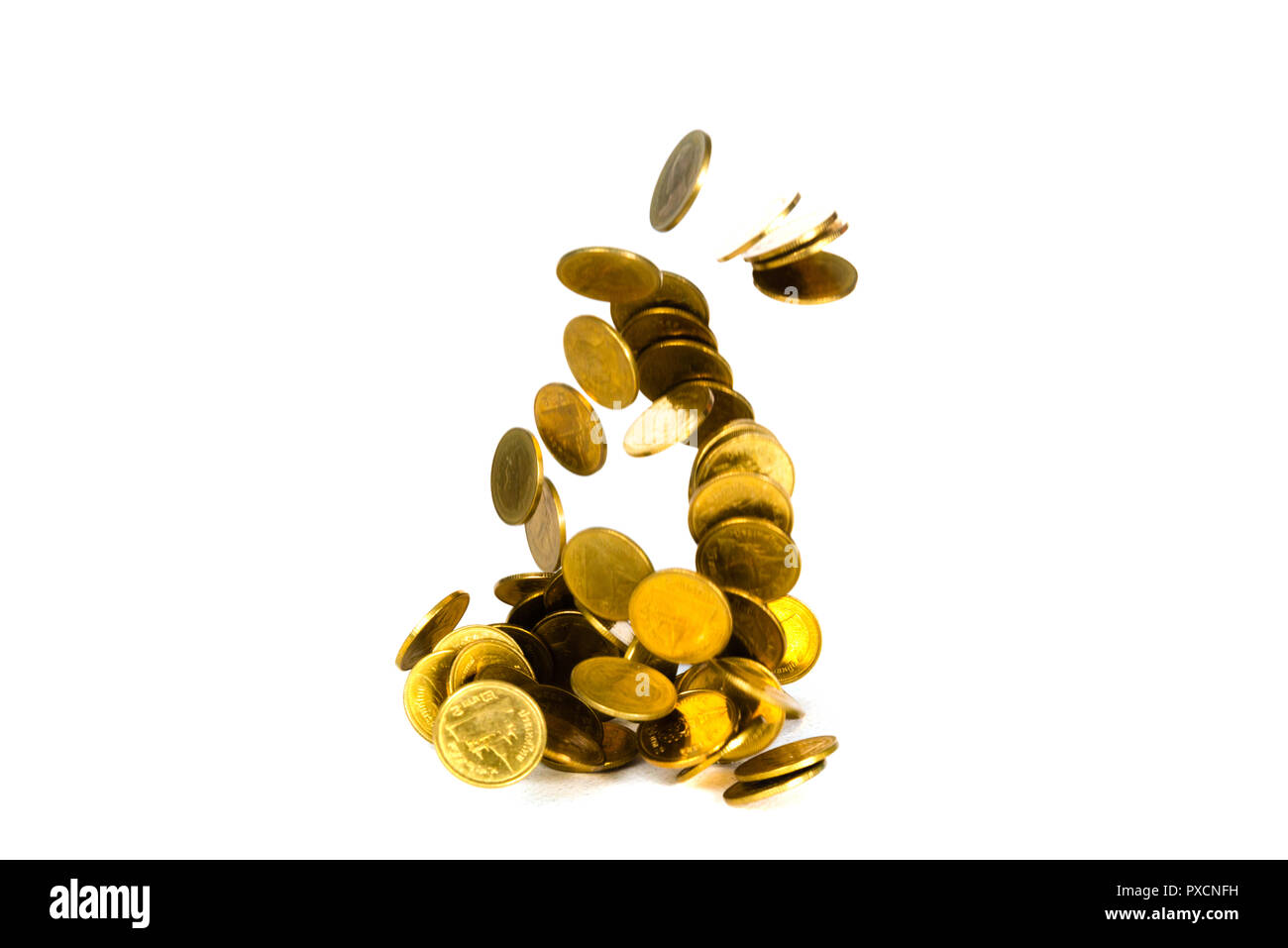 Falling gold coin, flying coin, rain money isolated on white background ...