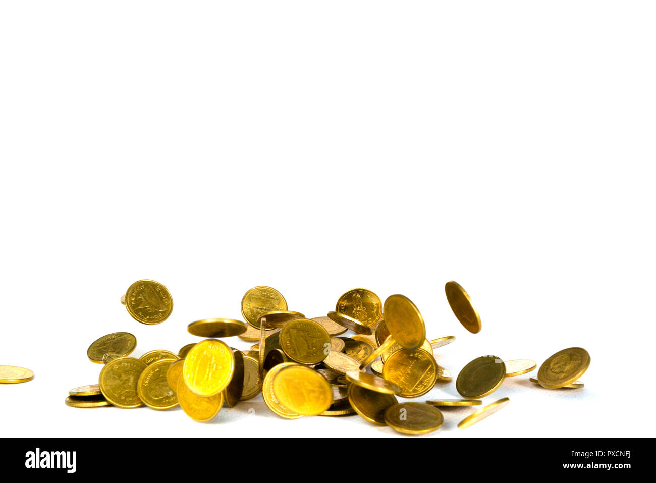 Falling gold coin, flying coin, rain money isolated on white background ...